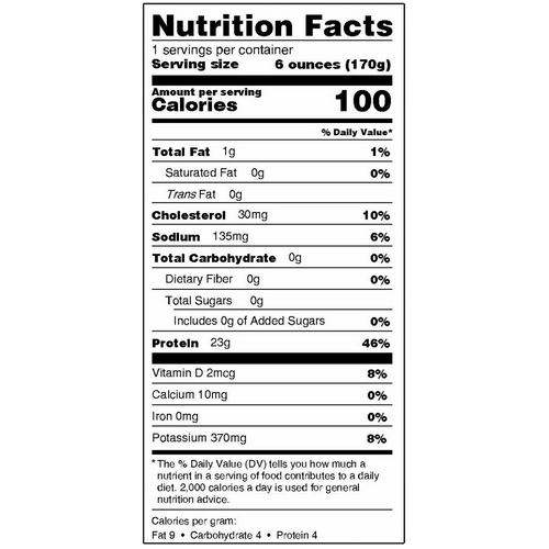 Wild Caught Pacific Cod: 100 Calories, 23g Protein,